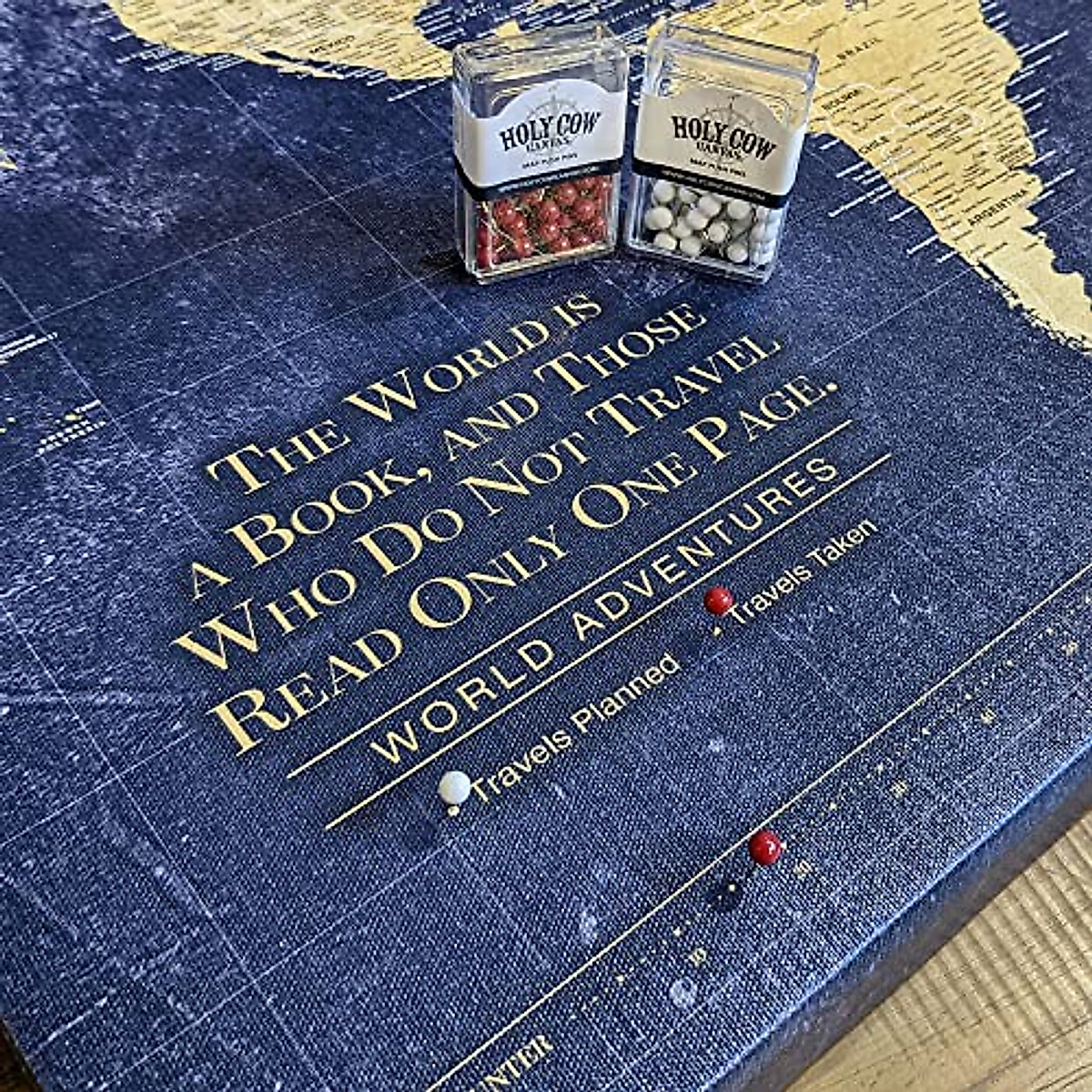 Personalized Gold & Navy Textured Push Pin World Map on Canvas, 3 Sizes, Push Pins Included to Track Travels, World Map Pin Board, Best gift for People Who Travel Gift for Traveler Women Men Couple