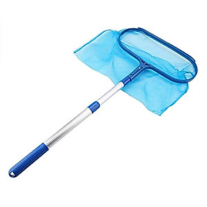 GKanMore Deep Skimmer Net with 17"-40" Telescopic Pole Leaf Skimmer Fine Mesh Net Rake Net for Cleaning Above Ground Inground Pool Hot Tub Spa Pond (with Pole)