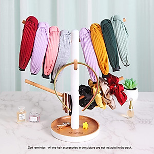 MUGFILWJ Headband Holder Organizer with 6 Branches Wooden Scrunchie Display Hanger with Bottom Bracket for Hair Hoop Hairband Jewelry Claw Clips Perfect Gifts for Girls and Women(white)