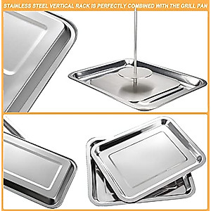 Stainless Steel Vertical Skewer for Barbecue Grill, For Tacos Al Pastor, Shawarma, Brazilian Churrasco, Removable Grilling Rack Meat Spit (With Bakeware)