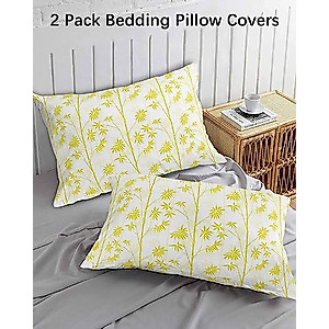 Edwiinsa Yellow Floral Pillow Covers Standard Size Set of 2 Bed Pillow, Botanical Modern Abstract Art Aesthetics Plush Soft Comfort for Hair/Skin Cooling Pillowcases with Envelop Closure 20''x26''
