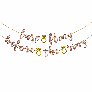 Halodete Last Fling Before the Ring Banner, Engaged Banner, Bridal Shower, Wedding Party Garland Bunting Decorations - Rose Gold Glitter