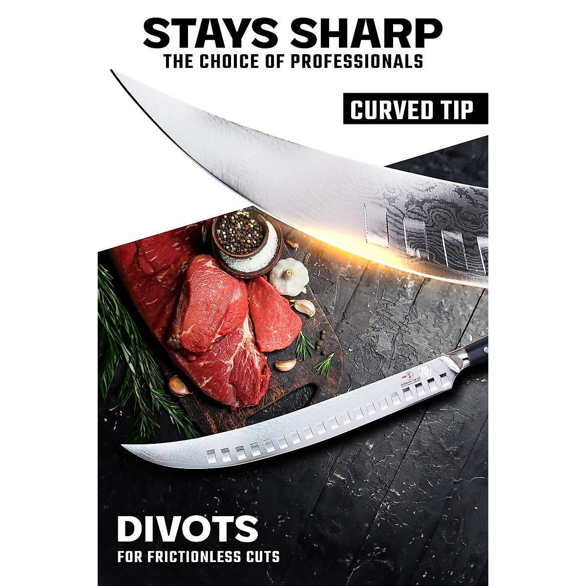 DALSTRONG Butcher Knife - 12.5 inch Slicer - Shogun Series ELITE - Japanese AUS-10V Super Steel - Black G10 Handle - Vacuum Treated Cimitar Meat Breaking Knife - Sheath Included