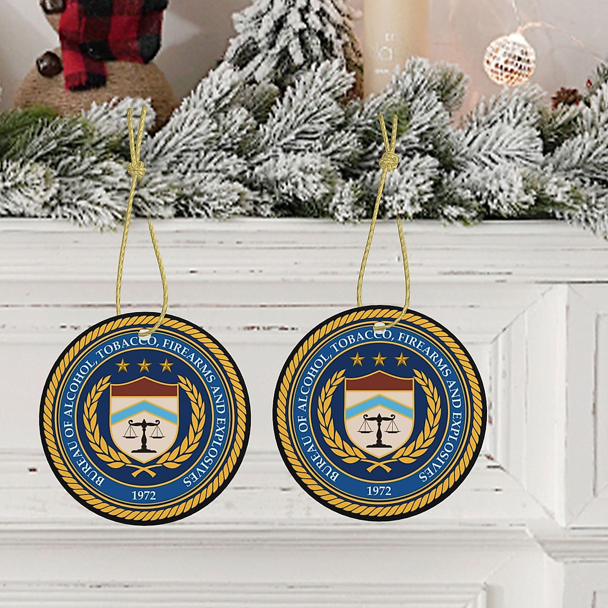 US Bureau of Alcohol Tobacco and Firearms ATF Charming Ceramic Christmas Tree Hanging Ornaments 2.9in Elevate Home Decor Indoors Outdoors