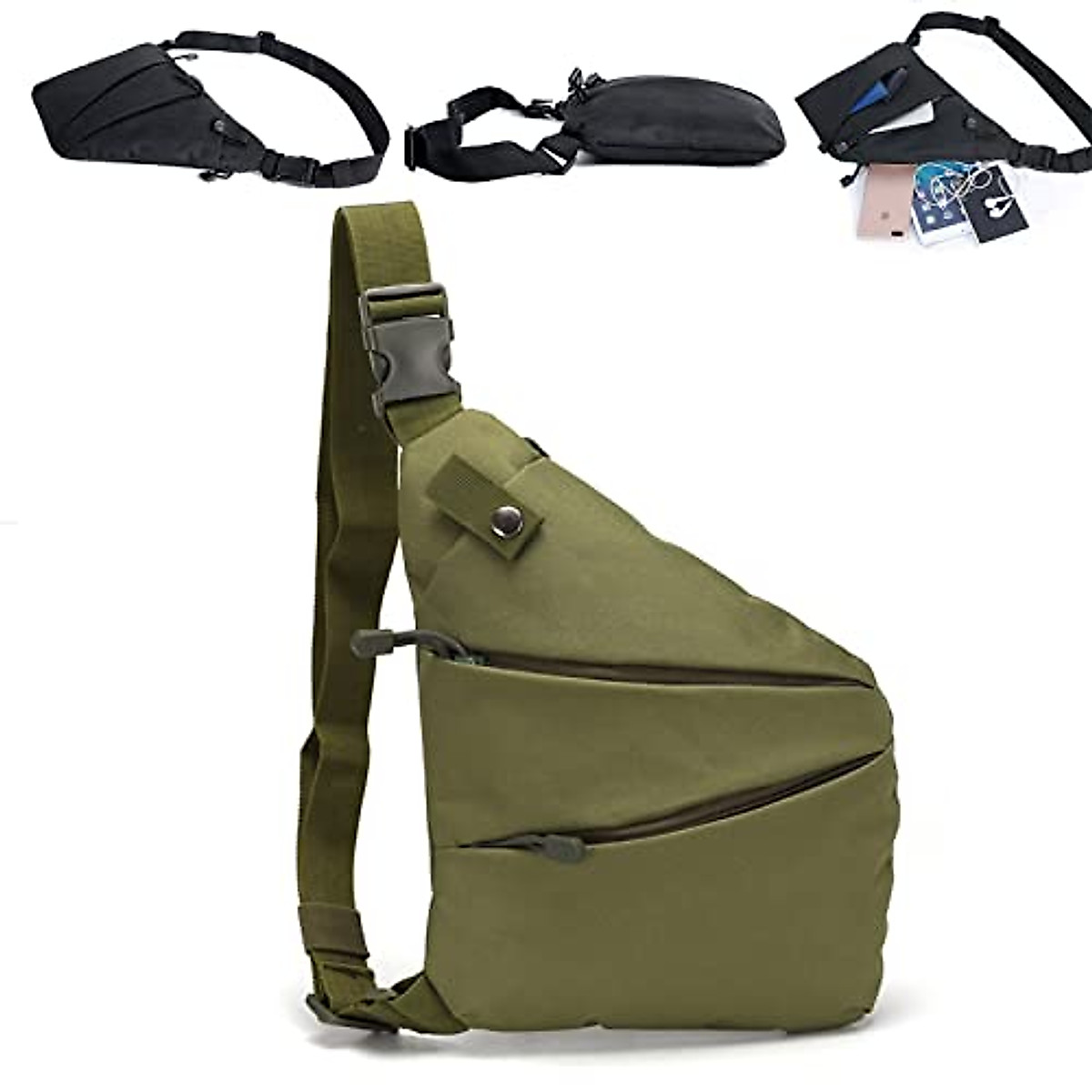 KRAOIKK Personal Flex Bag, Sling Bag Anti-theft Crossbody Shoulder Bag for Men and Women Side Crossbody Backpack Outdoor (Green, Left)