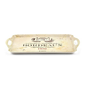 Pimpernel Vin de France Collection Large Handled Tray | Serving Tray for Lunch, Coffee, or Breakfast | Made of Melamine for Indoor and Outdoor use | Measures 18.9" x 11.6" | Dishwasher Safe