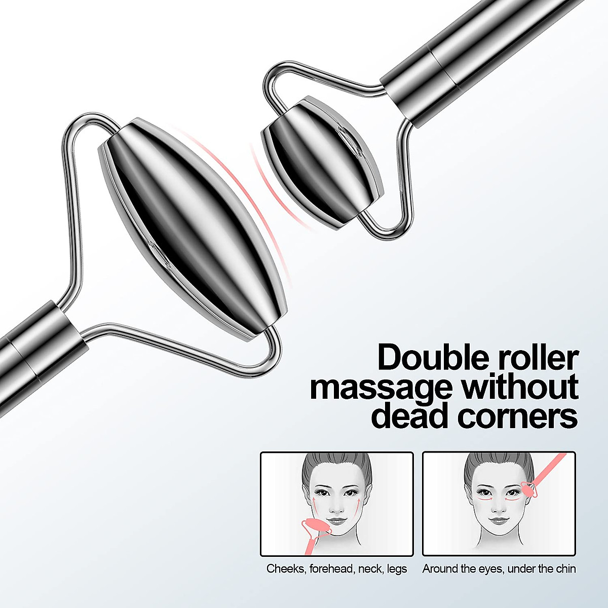 Stainless Steel Face Roller and Gua Sha Set, Asian Beauty Secret for Face, Eye, Nose, Neck, Body Muscle Relaxing Prevents Wrinkles Facial Massage Tools - 100% Authentic Genuine Stainless Steel