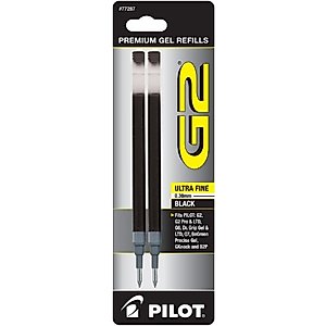 Pilot, G2 Gel Ink Refills, Ultra Fine Point 0.38 mm, Black, Pack of 2