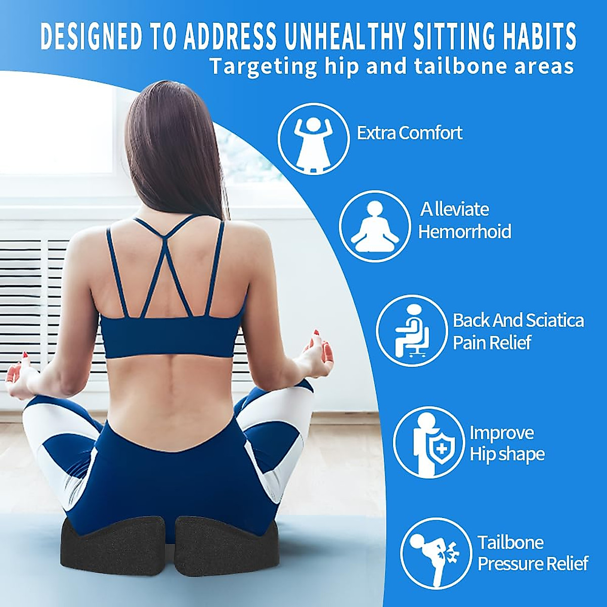 CHIYI Enhanced Gel Memory Foam Seat Cushion, Office Chair Cushion, Gel Coccyx Seat Cushion for Car, Wheelchair – Orthopedic Cooling XL Butt Pillow for Tailbone, Sciatica, Back Pain Relief (Dark Grey)