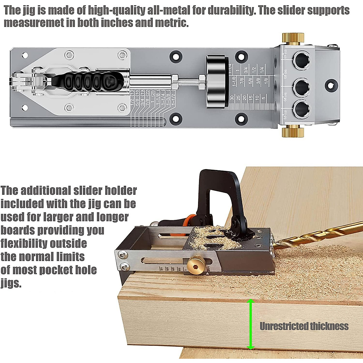 HOWOD Pocket Hole Jig Kit, Professional and Upgraded All-Metal Pocket Screw Jig.
