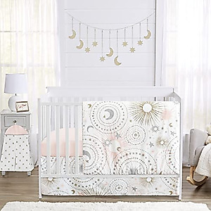 Sweet Jojo Designs Blush Pink, Gold and Grey Star and Moon Girl Baby Nursery or Kids Room Small Fabric Toy Bin Storage Box Chest for Celestial Collection