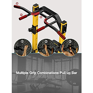 ZENOVA Power Tower Pull Up Bar Station, Pull Up Tower Dip Station for Home Fitness Exercise,Multi-Function Workout Equipment Squat Rack (Yellow)