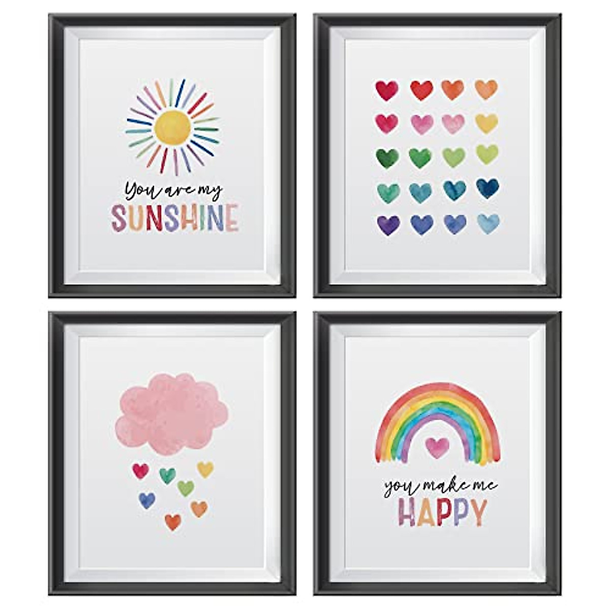 Inspirational Quote You Are My Sunshine Poster Prints for Home Girls Room Kids Room Nursery Classroom Decor,Boho Sun Rainbow Cloud Hearts Pattern Decorations Prints Wall Art Unframed 4pcs 8x10inches