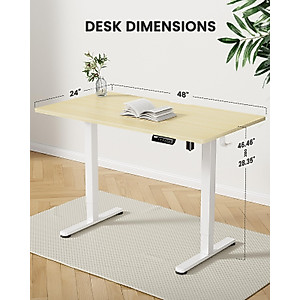 ErGear Height Adjustable Electric Standing Desk, 48 x 24 Inches Sit Stand up Desk, Memory Computer Home Office Desk (Natural)