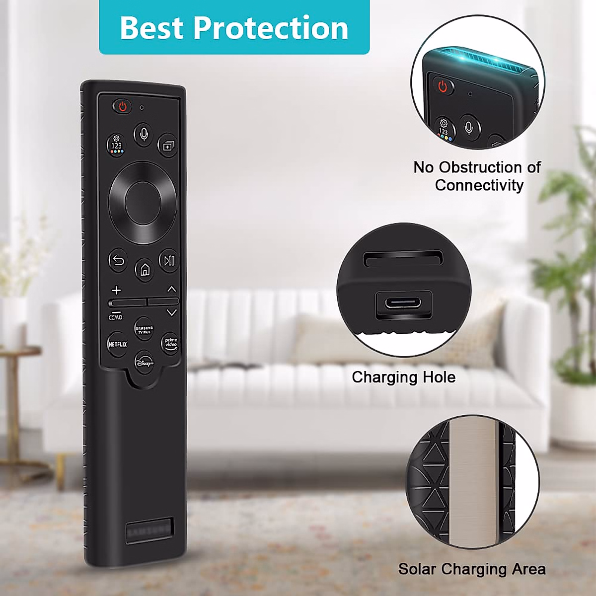 Silicone Protective Case Cover for Newest Samsung Smart TV Solar Cell Remote Control 2022,for Samsung BN59-01385 BN59-01386 BN59-0139 Frame Remote Battery Back Covers Skin Holder Sleeve-Black