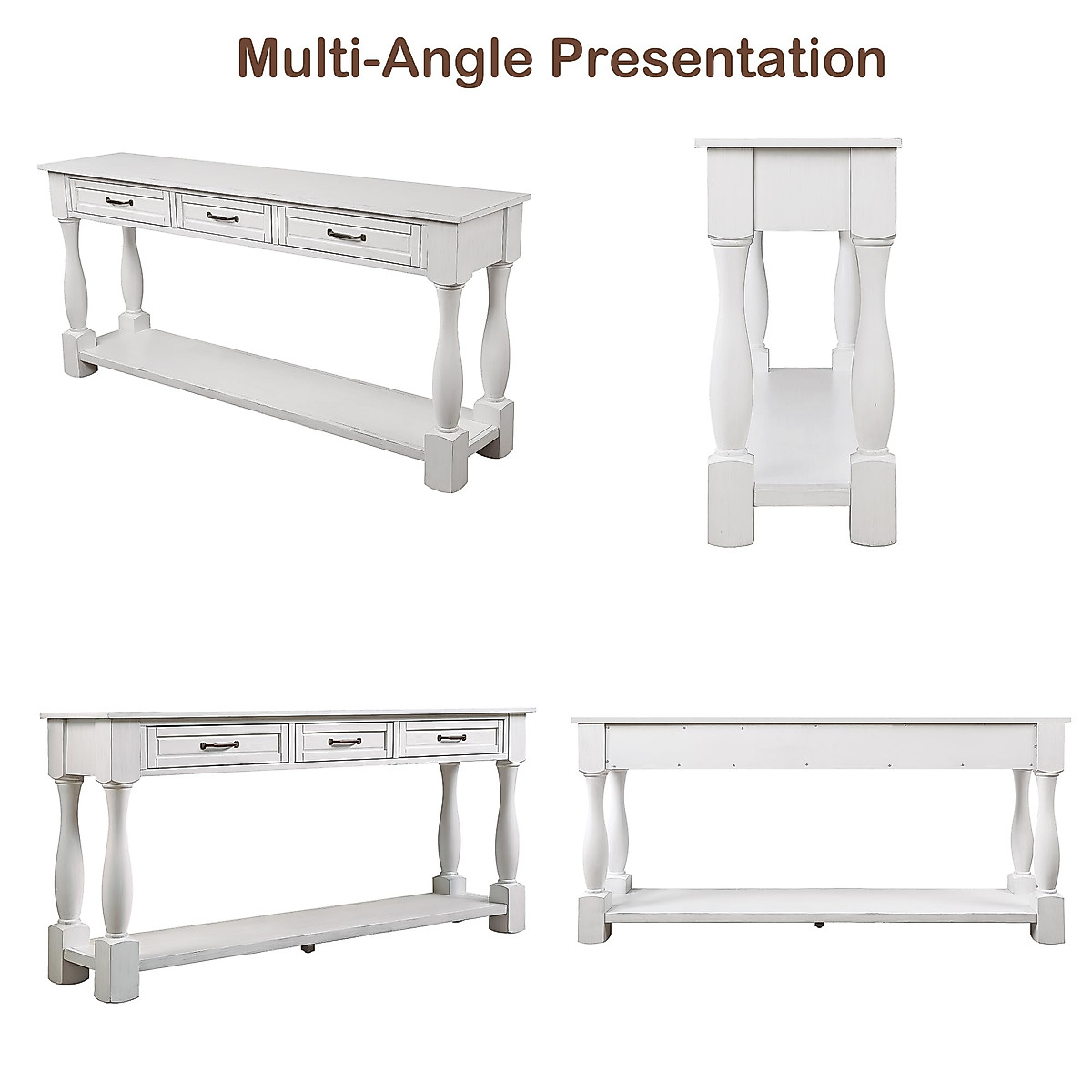 Lecafur HL 63 inch Long Console Table,Wood Entry Table with Storage Extra-Thick Sofa Table with 3 Storage Drawers and 1 Shelves for Entryway Hallway Living Room (Antique White)