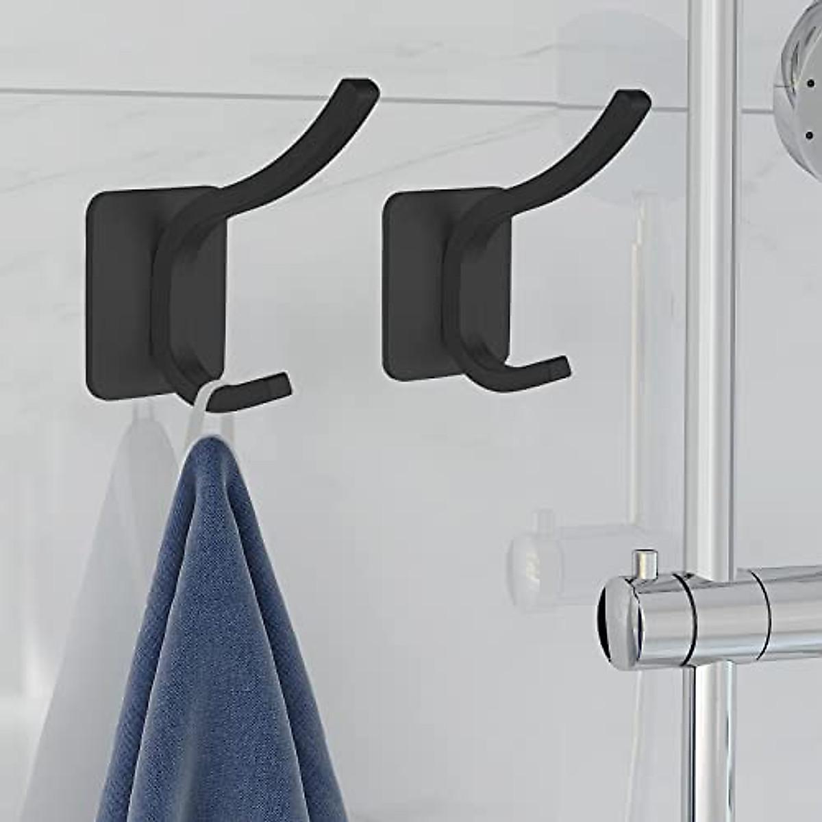 HUFEEOH Adhesive Towel Hooks, Deavy Duty Hooks Adhesive Towel Hanger for Bathroom, Bedroom, Kitchen, Restroom, Hotel and Wall Mounted (8PC, Black)
