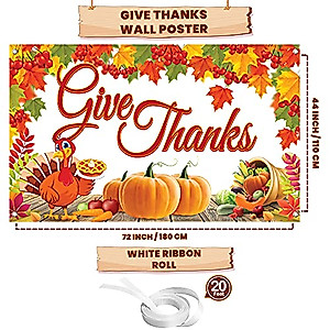 KatchOn, Give Thanks Banner - XtraLarge, 72x44 Inch | Thanksgiving Backdrop for Thanksgiving Decorations | Thanksgiving Wall Banner | Happy Thanksgiving Banner for Thanksgiving Party Decorations