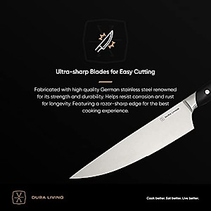 DURA LIVING 2-Piece Professional Kitchen Knife Set – Ultra Sharp, Precision Forged High Carbon German Stainless Steel, 5" Utility & 3.5" Paring Knives, Ergonomic Handle, Multipurpose, Black