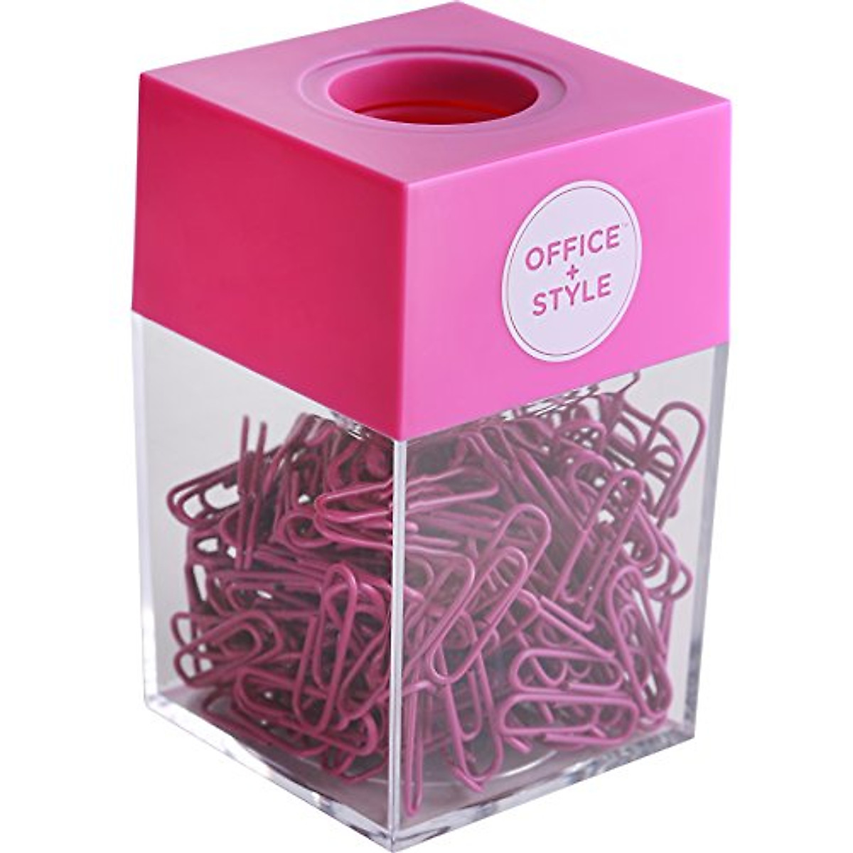 Office Style Paper Clip Dispenser with Magnetic lid, 200 Paper Clips, Pink (OS-200PCPINK)