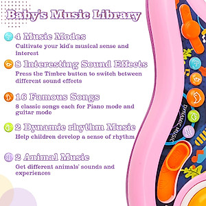 Kids Guitar, Perkidern Kids Electric Guitar Toy Toddler Guitar with Piano Mode Baby Guitar Children Guitar with Strap and Lights Ideal for 3+ Year Old Boys Girls Birthday