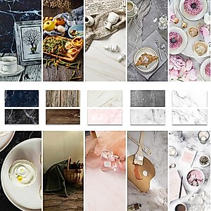 5PCS 10Patterns Food Photography Background Paper, 22x34Inch Double-Sided Photo Tabletop Backdrops Props Marble Wooden, EOAJAFOU
