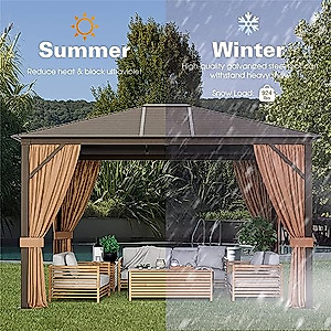 Clihome 12 x10 Ft Galvanized Outdoor Hardtop Gazebo Steel Top and Netting