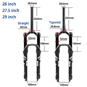 TYYT Magnesium Alloy Bicycle MTB Suspension Fork 26/27.5/29 Inch, 160mm Travel Mountain Bike Air Fork - Black (Color : Straight Manual Lockout, Size : 27.5 inch)