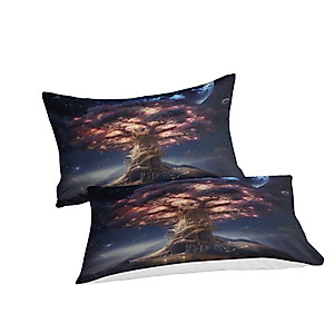 Glowing Tree 3D Print Natural Landscape Comforter Covers Quilt Cover for Teens And Adults Duvet Cover Soft Microfiber with Zipper Closure with Pillow Cases Bedding Set 3 Pieces Queen（228x228cm）