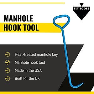 T&T Tools 30-Inch Manhole Hook Tool - Heavy Duty Single Hook for Lifting Manhole Covers, Storm Drains, Septic Tank Risers - Rigid Hex Alloy Steel Tool for Lifting, Pulling, and Removing Covers-1 Pack