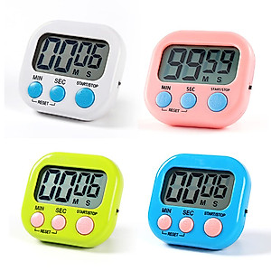 4 Set Digital Kitchen Timer Magnetic Backing Stand, Timers for Baking, Kitchen, Study, Exercise Training, Count up&Count Down Clock Loud Alarm(Include Battery)