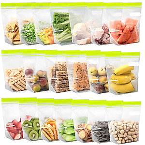 SPLF 20 Pack Reusable Sandwich Bags Dishwasher Microwave Safe, BPA Free Extra Thick Leakproof Reusable Food Storage Bags Silicone and Plastic Free Quart Size Freezer Bags Containers