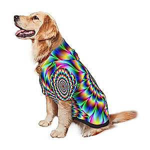 Large Dog Hoodie Rainbow-Spin-Psychedelic Pet Clothes Sweater with Hat Soft Cat Outfit Coat Large