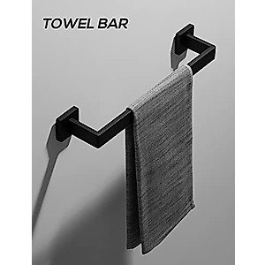 DHAEE 6 Pieces Matte Black Bathroom Accessories Set,Sturdy 304 Stainless Steel Bathroom Hardware Set,Include Wall Mounted Towel Rack/Toilet Paper Holder,Towel Rings,2 Towel Hooks,2 Soap Dish