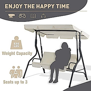 BPS 3-Person Patio Porch Swing Chair with Adjustable Backrest and Canopy - Outdoor Swing Perfect for Patio, Garden, Poolside, and Balcony Relaxation