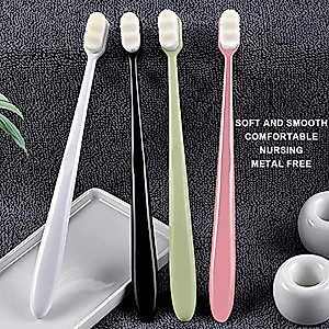 Extra Soft Toothbrush for Sensitive Gums, Micro Nano Manual Toothbrushes with 20000 Soft Floss Bristle for Pregnant Women, Elderly, Adult, Kid, Braces and Gum Recessions (Black White Green Pink)