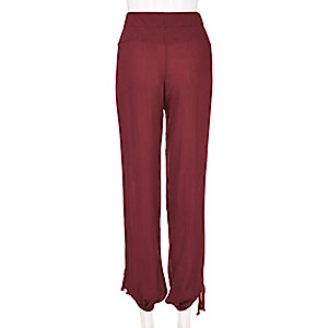 DUOWEI Track and Field Leggings Cotton Pants Women Casual Wide Linen Leg Loose and Trouser Women Casual Dress Pants for Work Wine