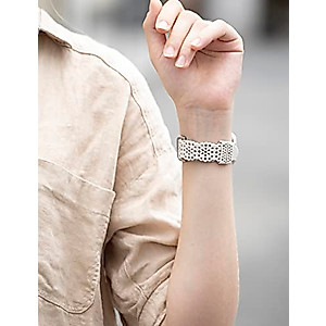 TOYOUTHS Compatible with Apple Watch Band Lace Women Flower Cut-outs Stretchy Silicone Breathable Waterproof Strap for iWatch Series 9/8/7(41mm), Series SE/6/5/4(40mm), Series 3/2/1(38mm), Starlight