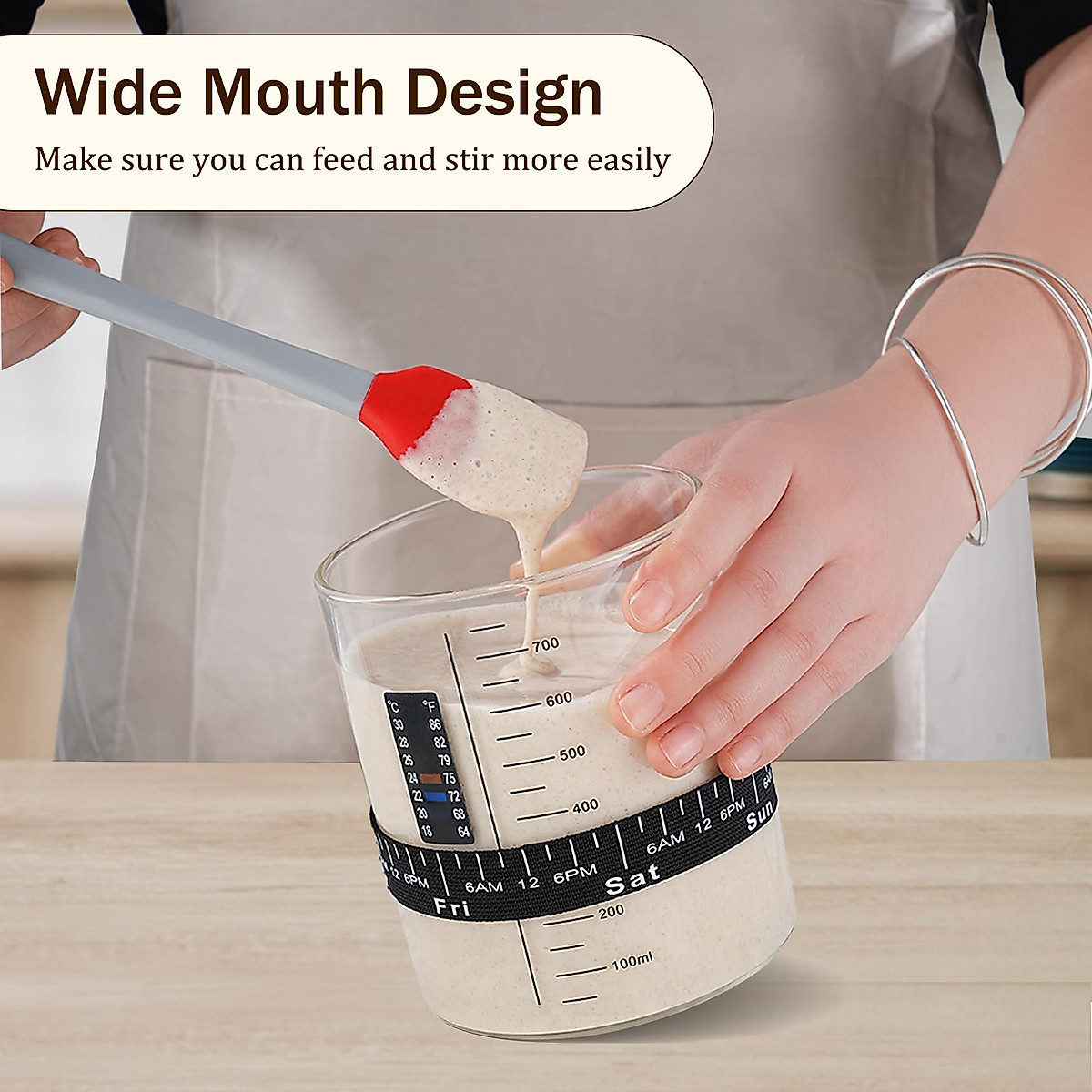 INOBYO Sourdough Starter Glass Jar Kit, 26 OZ Large Wide Mouth Jar for Sour Dough Starter, Easy to Use Sourdough Bread Baking Supplies for Beginners and Pro, 1 Pack