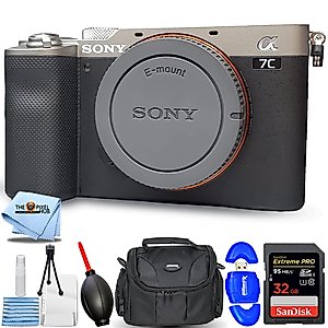 Sony Alpha a7C Mirrorless Digital Camera (Body Only, Silver) - Accessory Bundle Includes: Extreme 32GB SD, Card Reader, Gadget Bag, Blower. Microfiber Cloth and Cleaning Kit (Renewed)