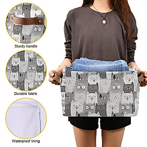 HUXINO Storage Basket Cube, Animal Cats Pattern Large Storage Bin Box Collapsible Clothes Toys Organizer Laundry Basket for Shelves Closet Kids Nursery Bedroom, 1 Pack