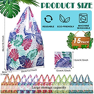 15 Pack Reusable Grocery Bags 50LBS Foldable Grocery Shopping Bags Nylon Tote Washable Bag with Handles Large Waterproof Tote (Plant Style)