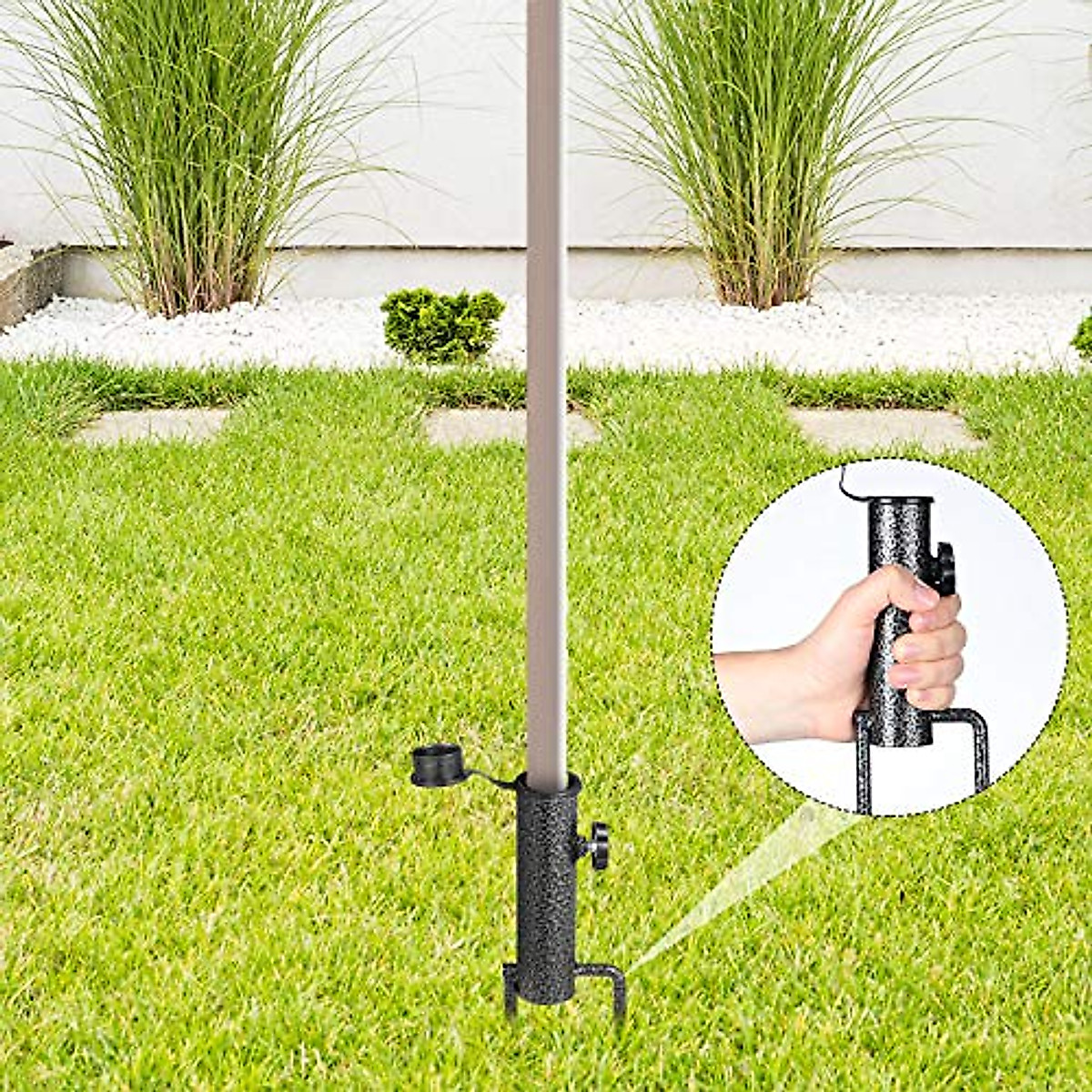 Hotop Patio Umbrella Steel Stand Beach Umbrella Metal Ground Grass Screw Holder Stands with 2 Forks, Safe for Use (3 Pieces)