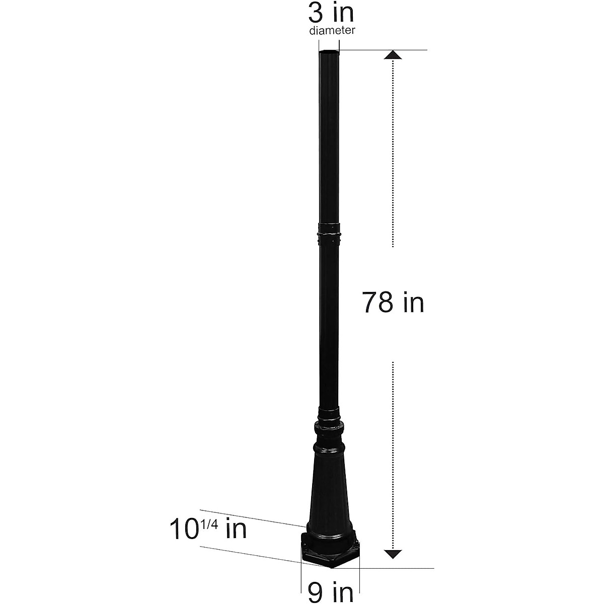 Gama Sonic Imperial Lamp Post for Outdoor Solar Post Light with 3" Fitter Mount, 79" Tall, Black Heavy Duty Cast Aluminum, Universal Fit 3inch Pole - GS-97SP (97SP0)