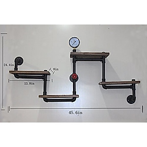 Industrial Rustic Modern Wood Ladder Pipe Wall Shelf 4 Layer Pipe Design Bookshelf DIY Shelving