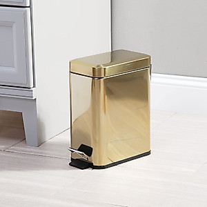 mDesign Small Modern 1.3 Gallon Rectangle Metal Lidded Step Trash Can, Compact Garbage Bin with Removable Liner Bucket and Handle for Bathroom, Kitchen, Craft Room, Office, Garage - Soft Brass