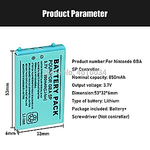 GMRBOO 850mah 3.7V Rechargeable Lithium Ion Replacement Battery for Nintendo GBA Sp + Tool Pack Kit Compatible for Nintendo GBA SP