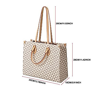Alena Culian Womens Leather Handbag With Shoulder Strap Foral Pattern PVC Top Handle Large Tote Satchel Crossbody Shoulder Bags (White)