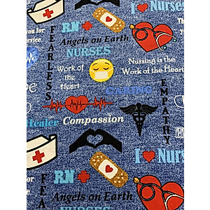SYKEL ENTERPRISES Nurse Hero on Denim Design Quilting Cotton Fabric, 44 inches Wide, 100% Cotton, Sold by Yard, Blue, Plain, Angle Collection