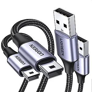 UGREEN Mini USB Cable [3ft, 2-Pack] USB Mini B 2.0 Cable Nylon Braided Charging Cord Compatible with Garmin Nuvi GPS,SatNav,Dash Cam,Blue Yeti,Digital Camera,PS3 Controller,Hard Drive,MP3 Player,GoPro